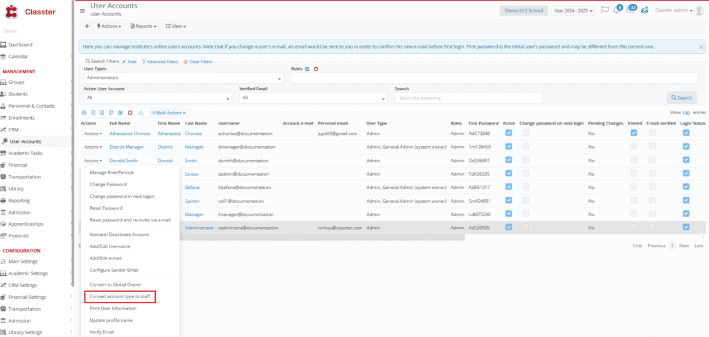 User Accounts Management - Classter Knowledge Base
